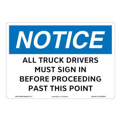 Notice/All Drivers Must Sign In Sign (OS1264NH-) Sign