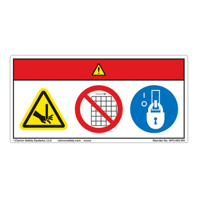 Warning/Shear Hazard Label (WF3-063-DH) | Clarion Safety Systems