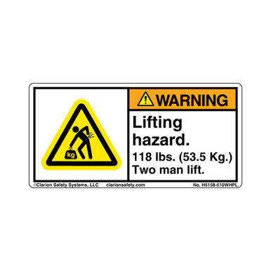 Warning/Lifting Hazard (H5158-510WHPL) Labels