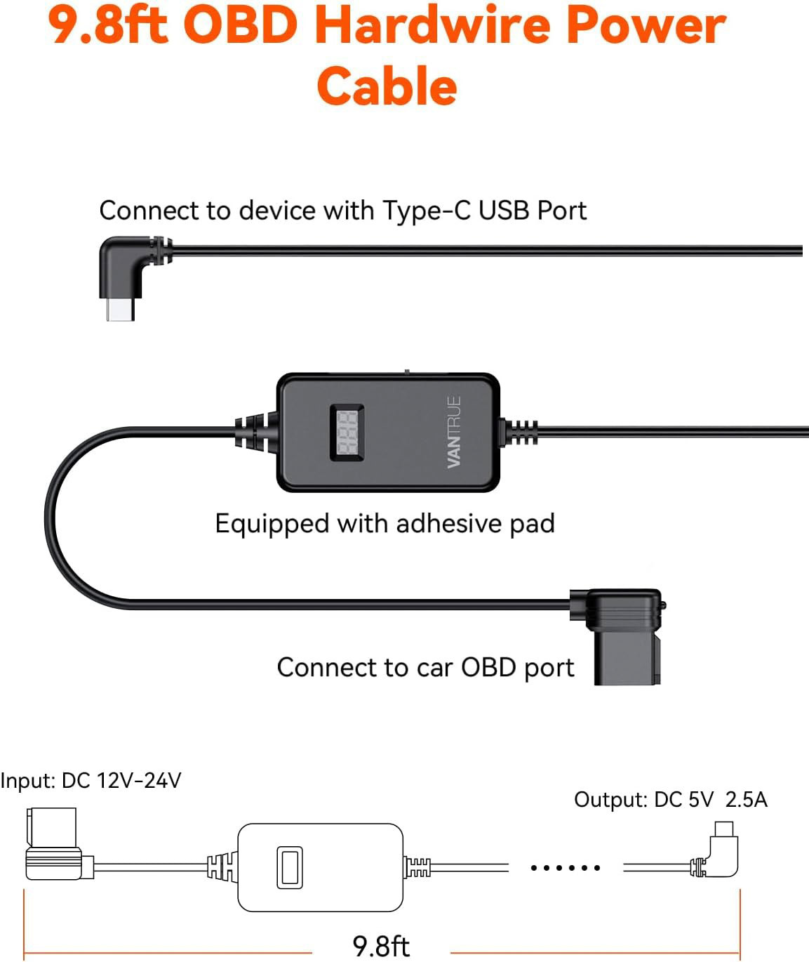 Vantrue OBD-II Hardwiring Kit for Parking Mode | Type-C