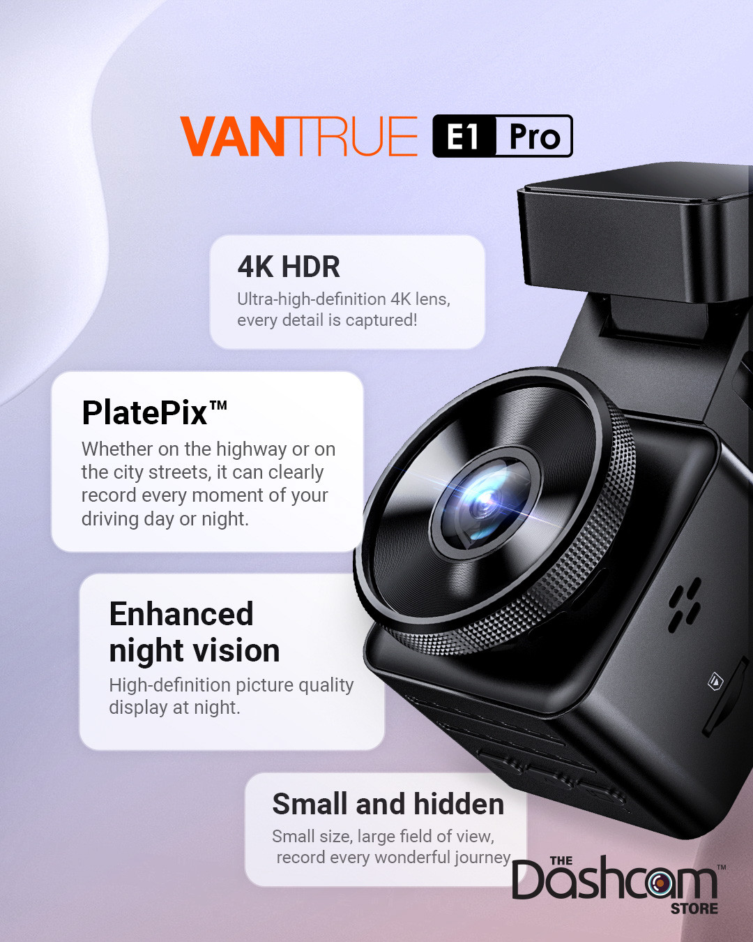 Shop Vantrue Element 1 Pro (E1 Pro) Tiny 4K Dash Cam W/ Wi-FI & PlatePix