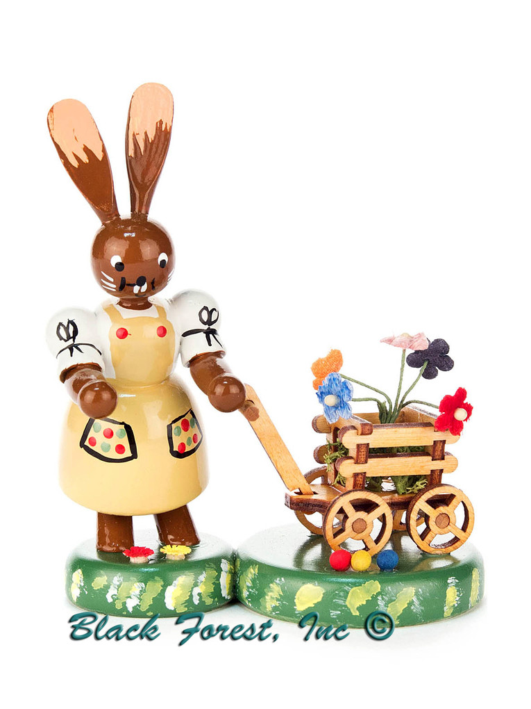 224-624 Easter Bunny Lady with Flower Cart from Germany
