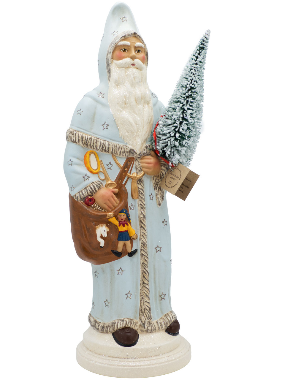 1747-B Old Blue Coat Santa with Stars and Wood Base from Ino Schaller