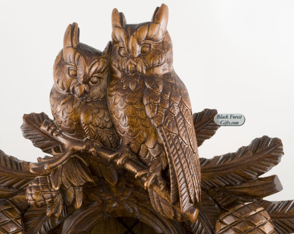 8710-4 Hones Carved Owls 8 Day Cuckoo Clock