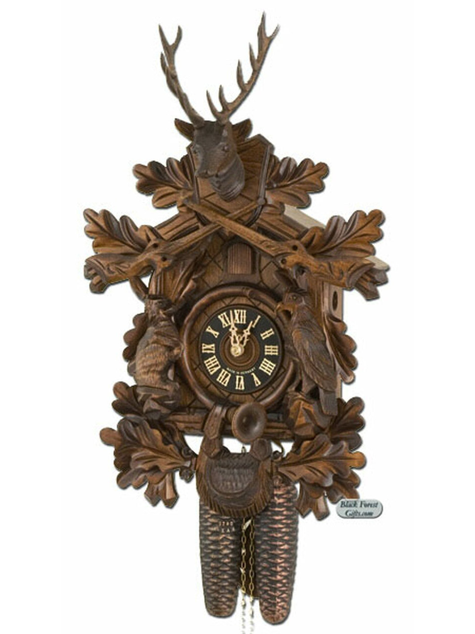 8682-5TKO Hones 8 Day Carved Hunters Cuckoo Clock