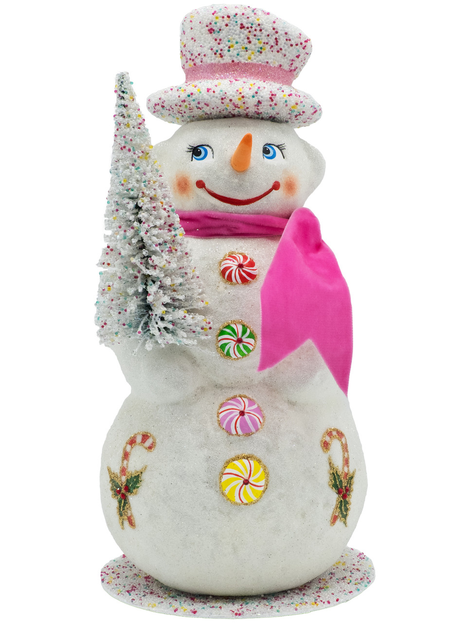 3450 Large Snowman with Tree Schaller Paper Mache Candy Container