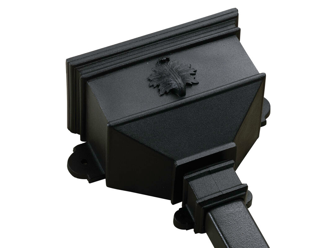 Cascade Rainwater Cast Iron Effect Small Hopper with Leaf Black 279 x ...