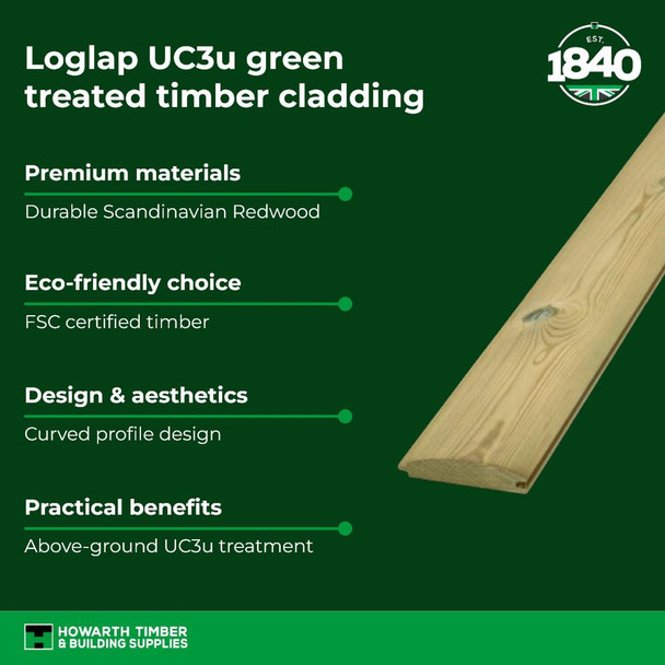 Loglap UC3u Green Treated Cladding PEFC 18 x 95mm | Howarth Timber