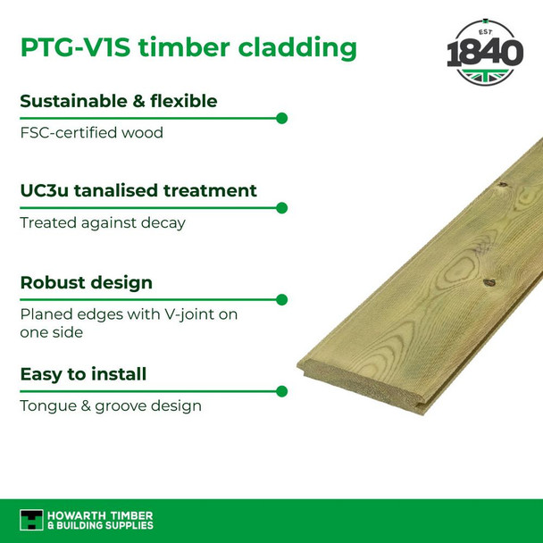 PTGV 1S Matchboard Cladding UC3u Green Tanalised Treated FSC 19 x 125mm ...