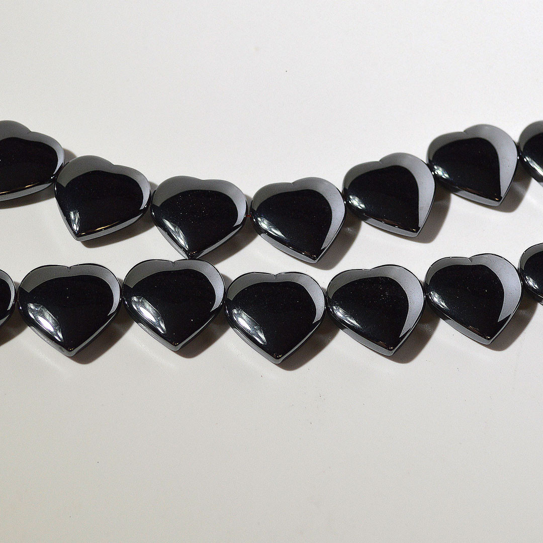 20mm Hematite Puff Heart Bead Strand | Side Drill