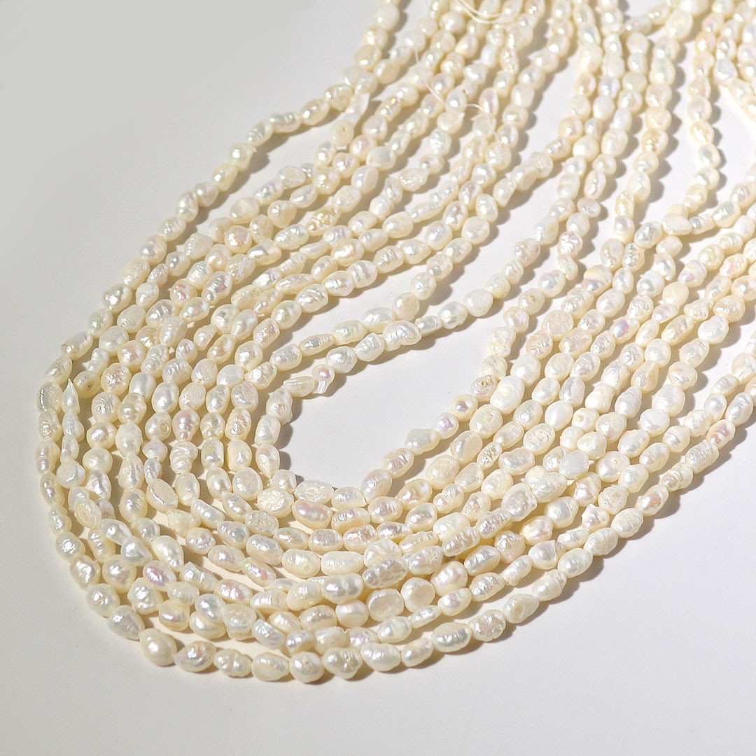 6mm Bright White Potato Freshwater Pearl Beads | 19" strand
