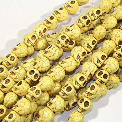 Large Yellow Magnesite Skull Bead Strand