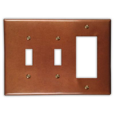 2-Toggle 1-Rocker Copper Switch Plate - Basic Copper