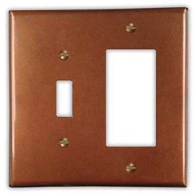 1-Toggle 1-Rocker Copper Switch Plate - Basic Copper