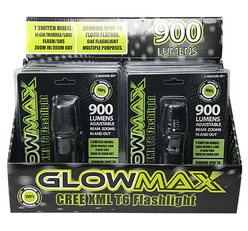 GlowMax 900 Lumen ZOOM Flashlight - Blister of 1 - Value Max Products