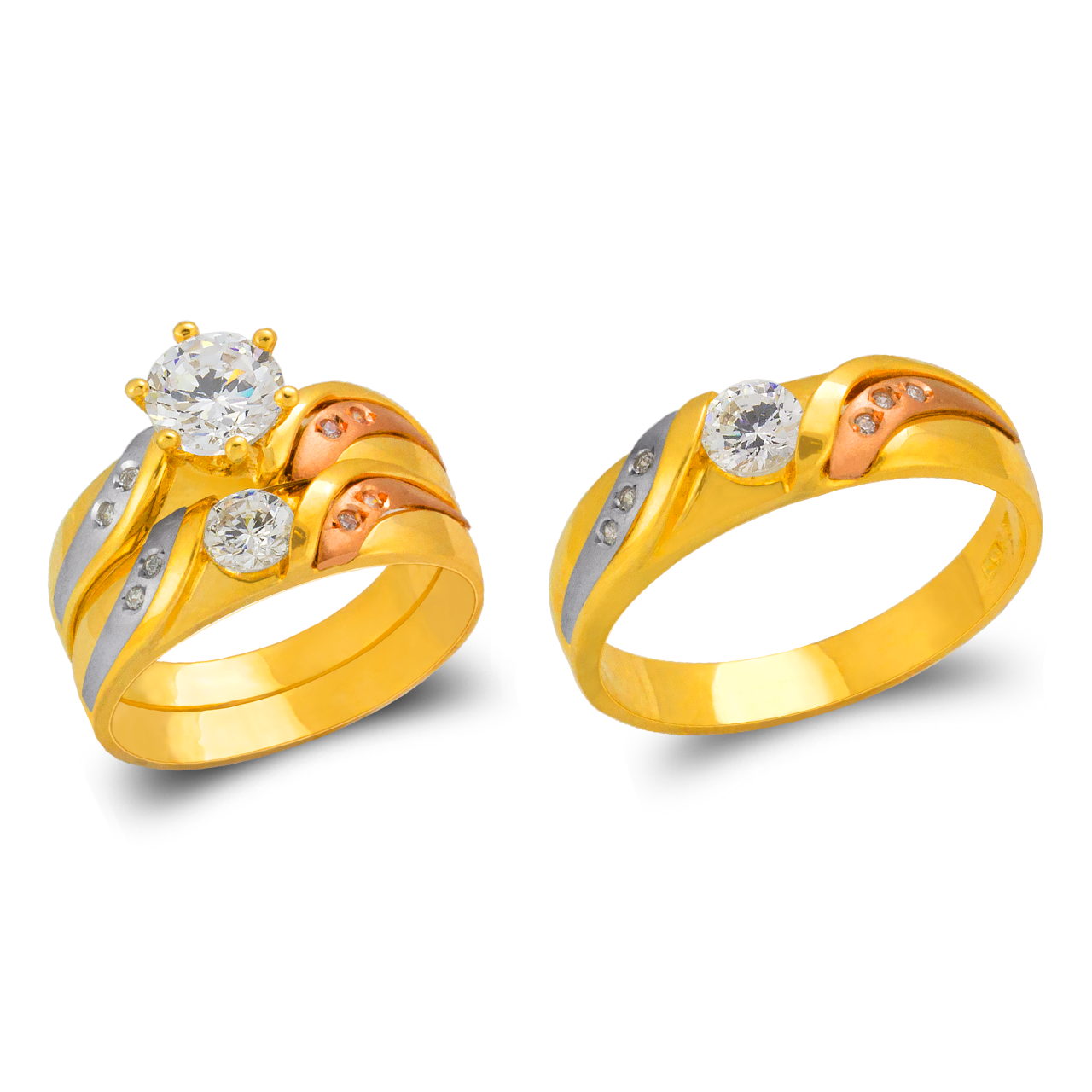 473-804TS Tricolor Wedding Trio Ring Set - Line Gold, Inc.