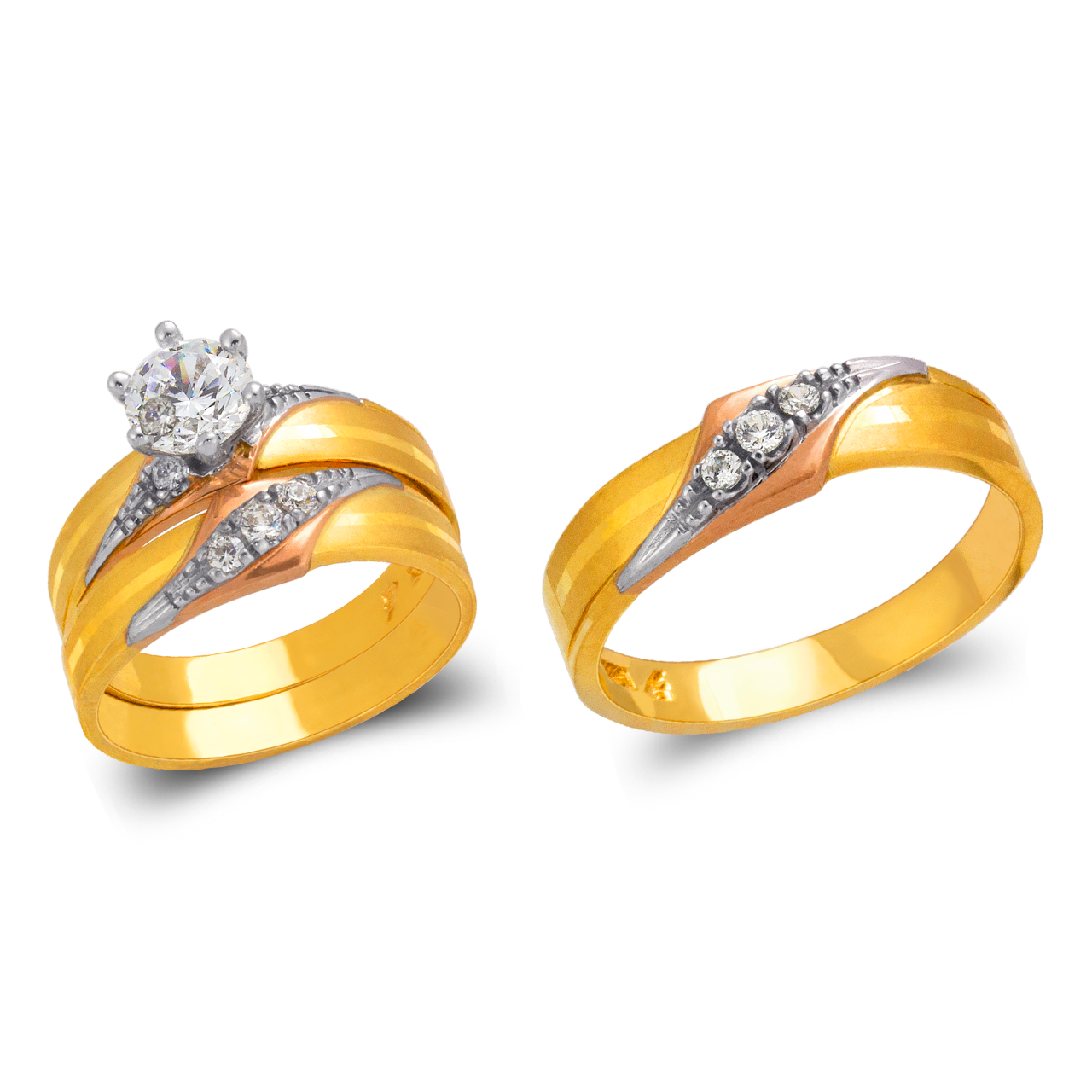 473-807TS Tricolor Wedding Trio Ring Set - Line Gold, Inc.