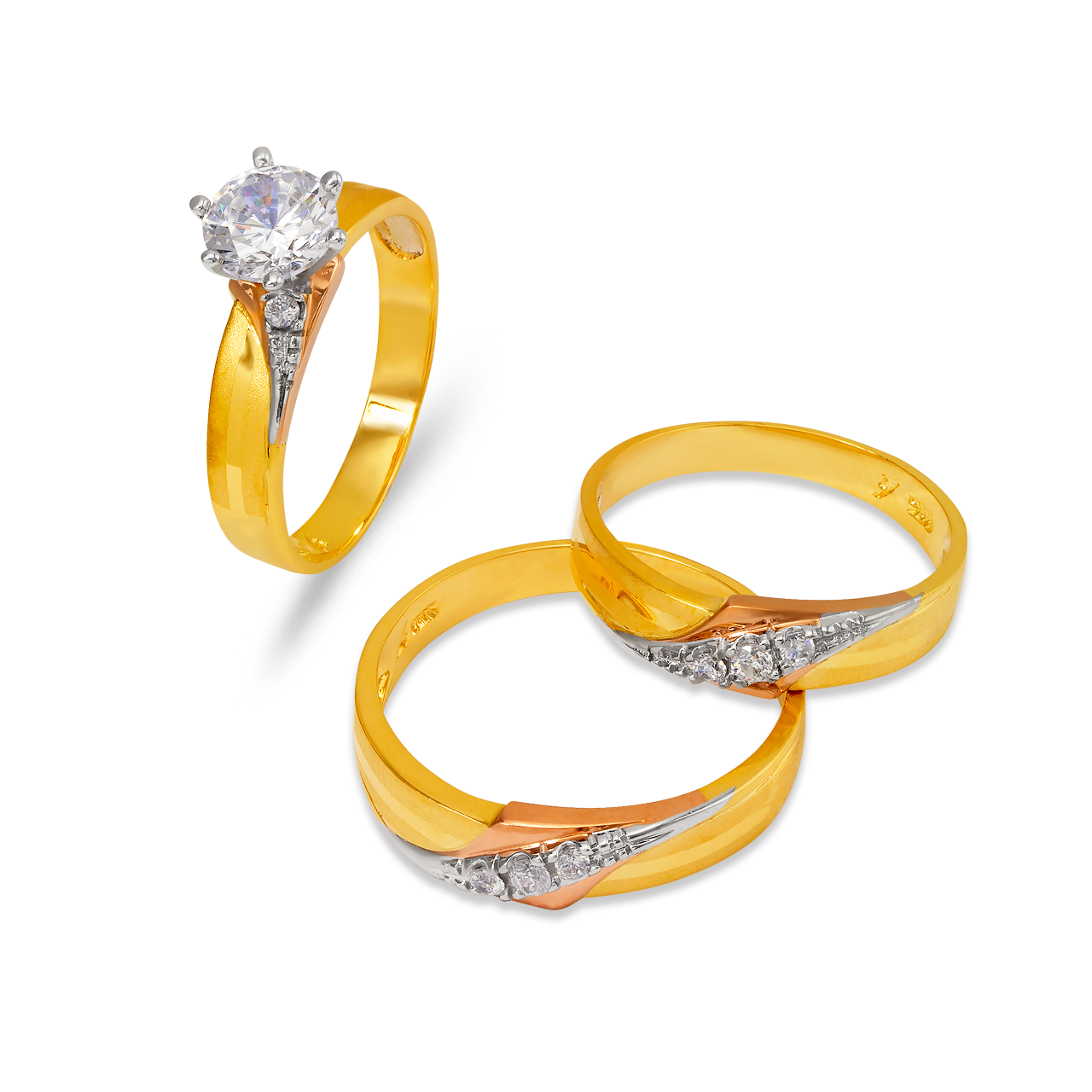 473-807TS Tricolor Wedding Trio Ring Set - Line Gold, Inc.