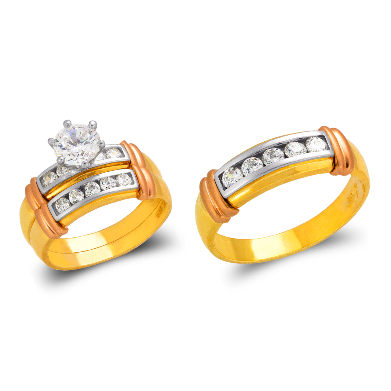 473-819TS Tricolor Wedding Trio Ring Set - Line Gold, Inc.