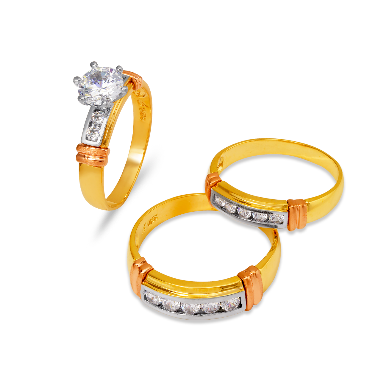 473-819TS Tricolor Wedding Trio Ring Set - Line Gold, Inc.
