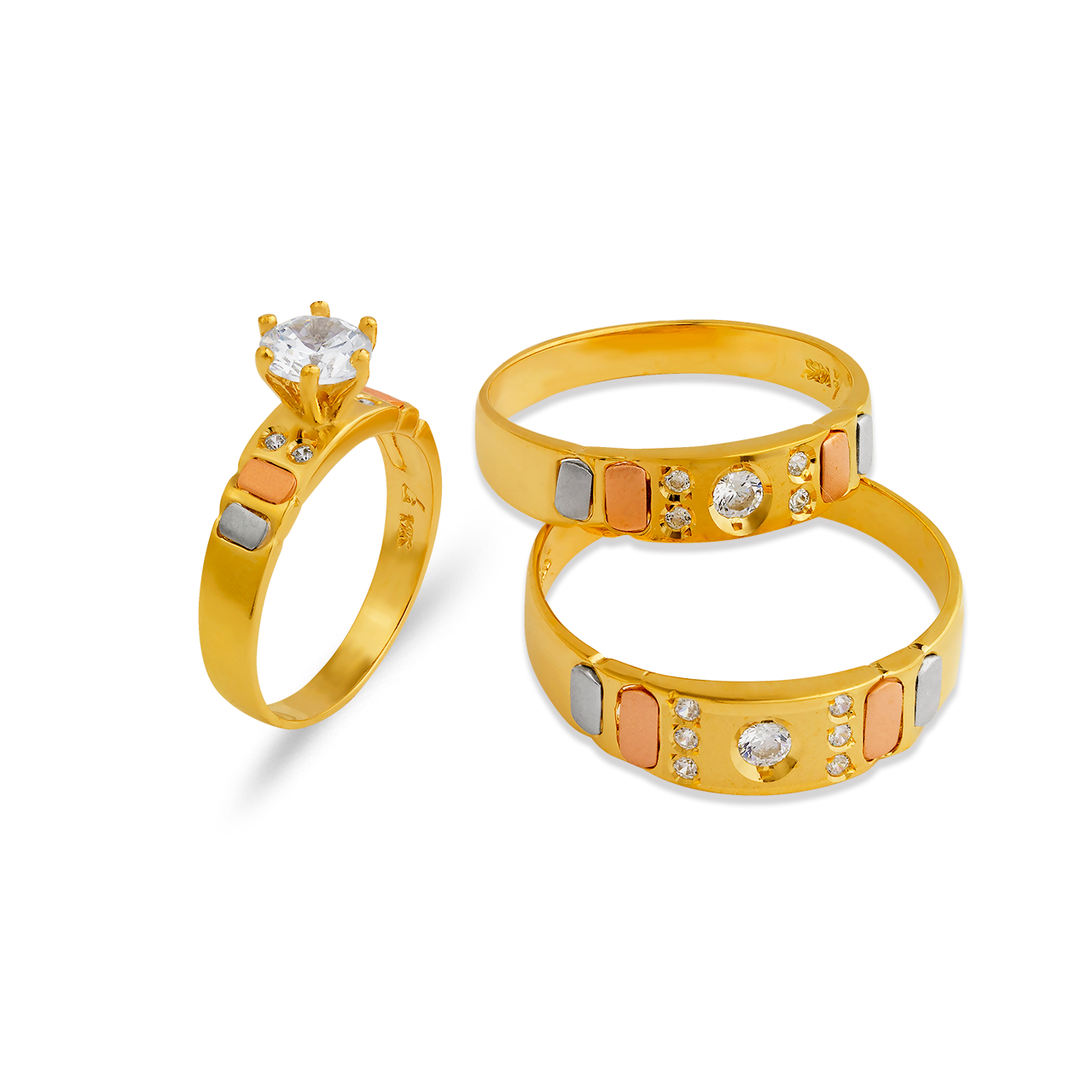 473-628TS Tricolor Wedding Trio Ring Set - Line Gold, Inc.