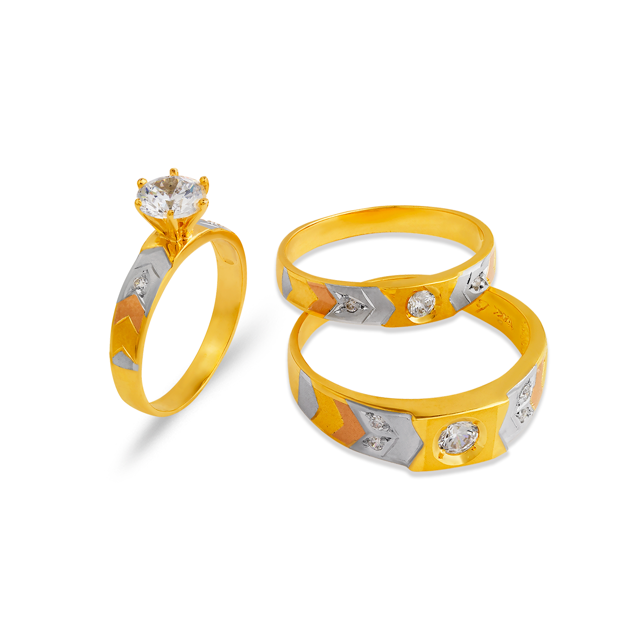 473-631TS Tricolor Wedding Trio Ring Set - Line Gold, Inc.