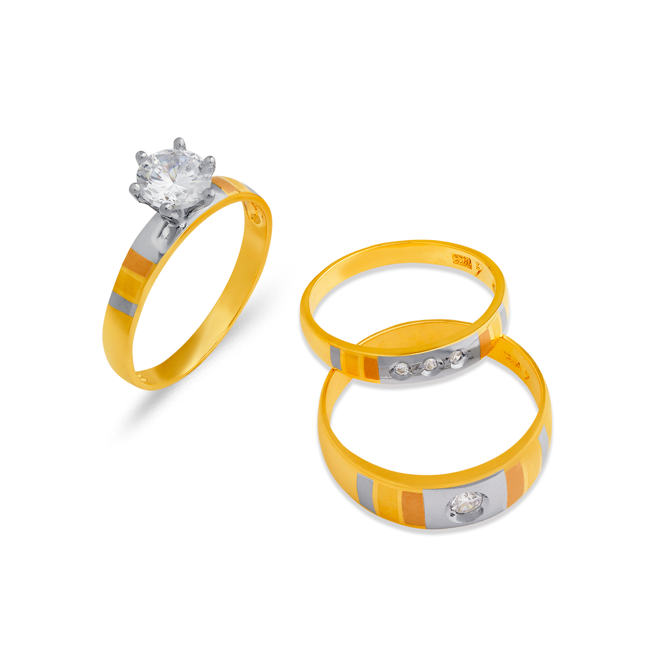 473-667TS Tricolor Wedding Trio Ring Set - Line Gold, Inc.