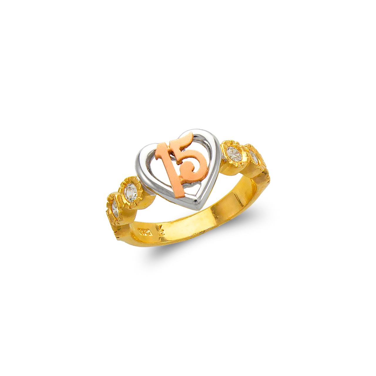 483-107 Ladies Fancy 15 Anos CZ Ring - Line Gold, Inc.
