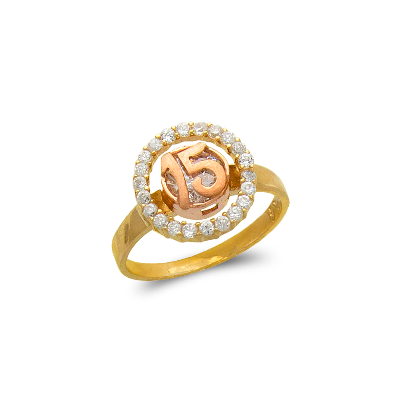 483-111 Ladies Fancy 15 Anos CZ Ring - Line Gold, Inc.