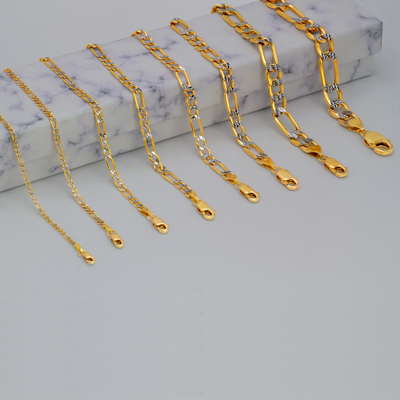 136-201ZS Hollow Figaro White Pave Chain - Line Gold, Inc.