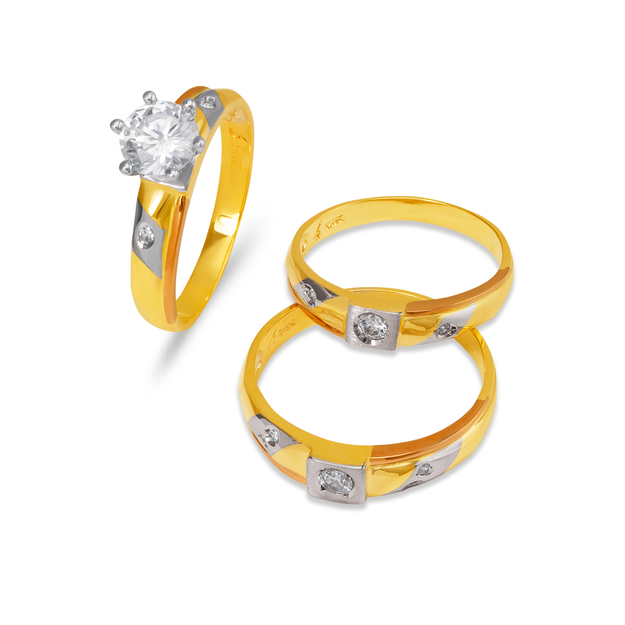 473-882TS Tricolor Wedding Trio Ring Set - Line Gold, Inc.
