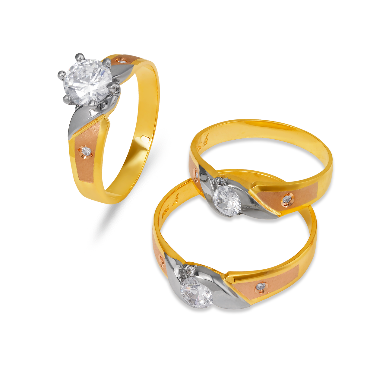 473-891TS Tricolor Wedding Trio Ring Set - Line Gold, Inc.