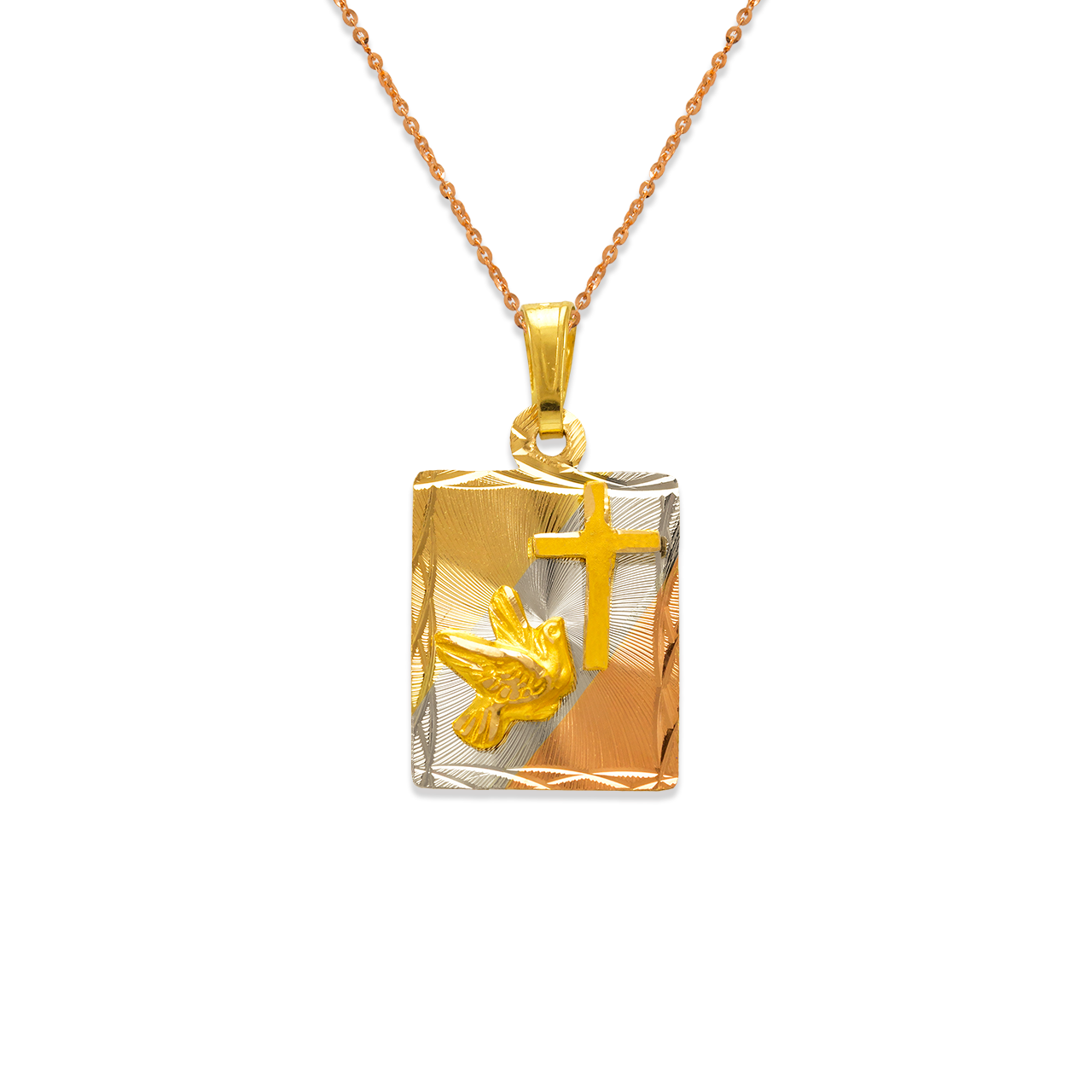 362-522T-016 Square First Communion Scapular Pendant - Line Gold, Inc.