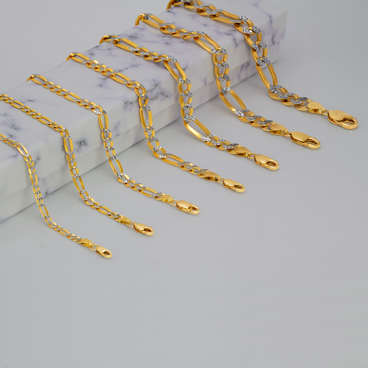 132-203ZS Figaro Ultralight White Pave Chain - Line Gold, Inc.