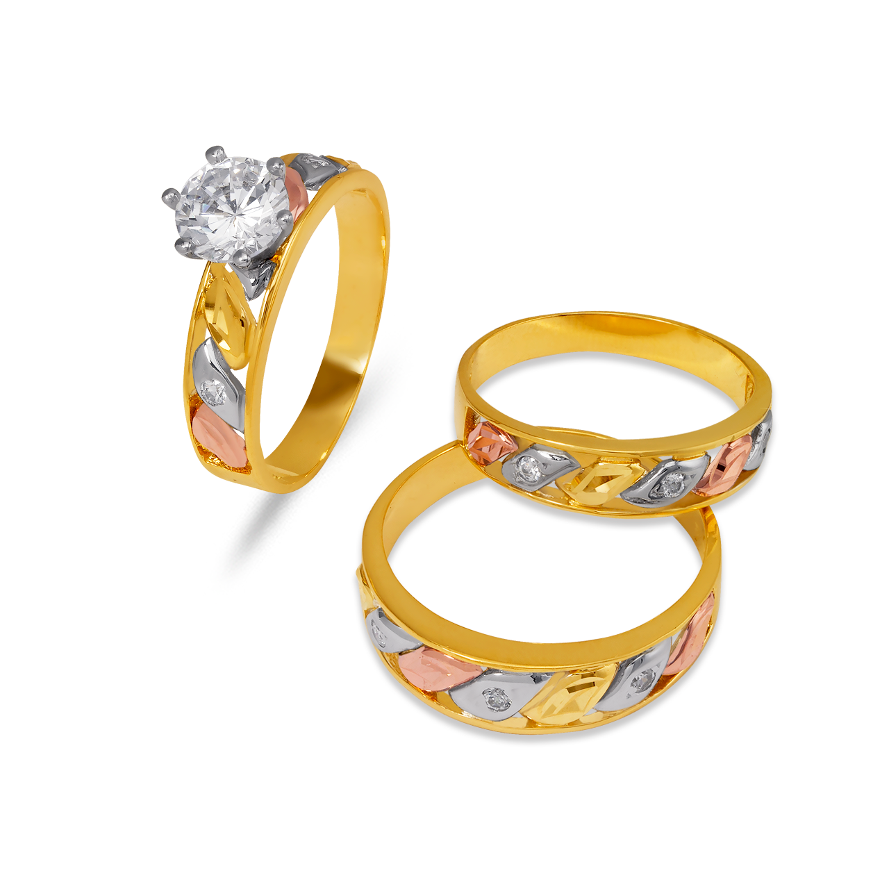 473-945TS Tricolor Wedding Trio Ring Set - Line Gold, Inc.