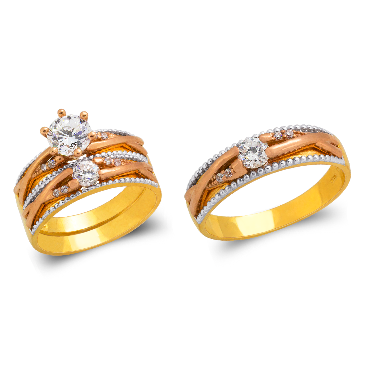 473-694TS Tricolor Wedding Trio Ring Set - Line Gold, Inc.