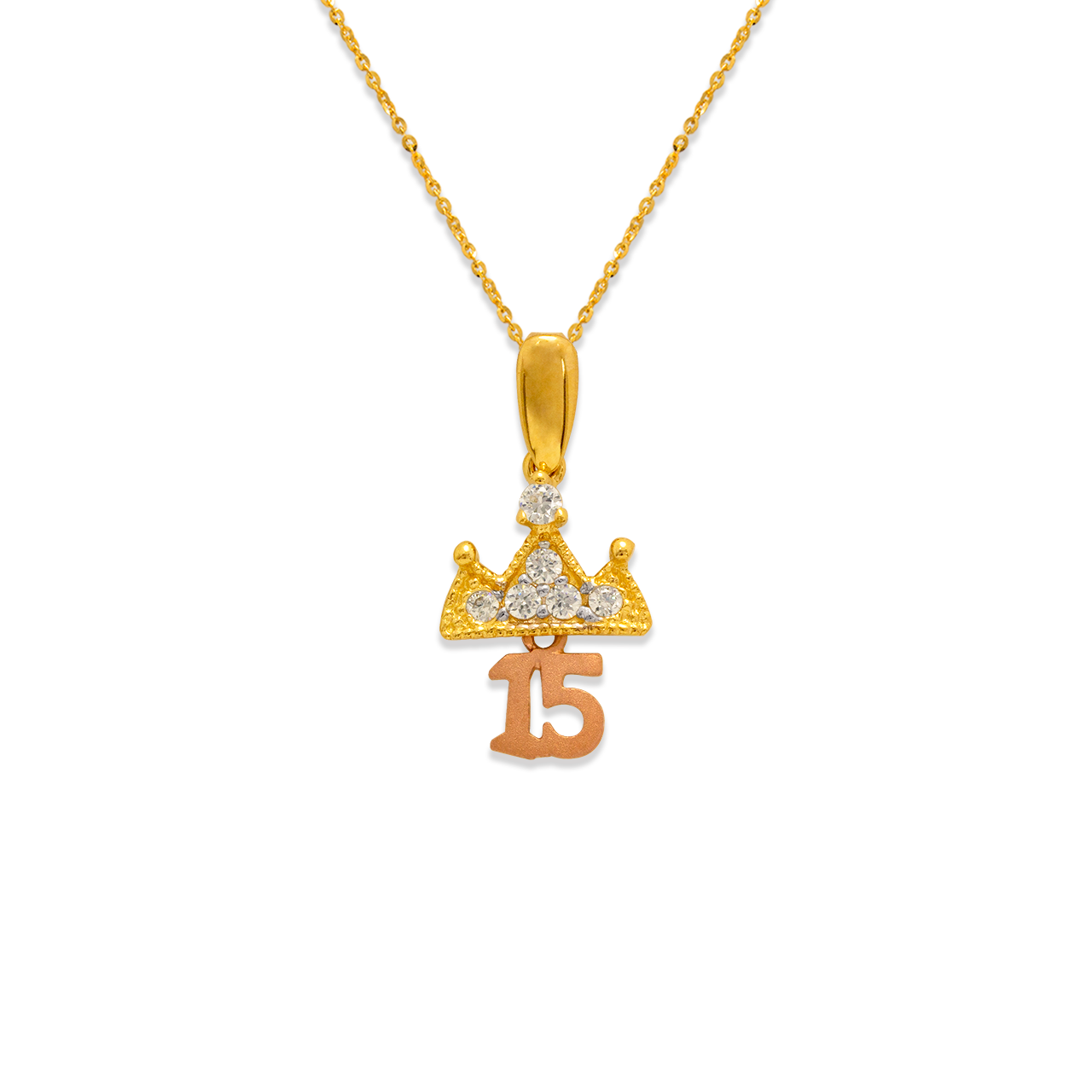 483-034 Fancy 15 Anos Crown CZ Pendant - Line Gold, Inc.