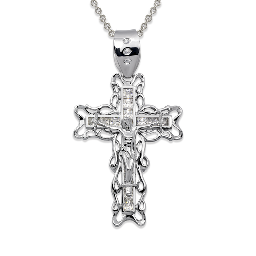 468-004W 46mm Fancy Jesus Cross CZ Pendant - Line Gold, Inc.