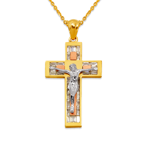468-011 Fancy Jesus Cross CZ Pendant - Line Gold, Inc.