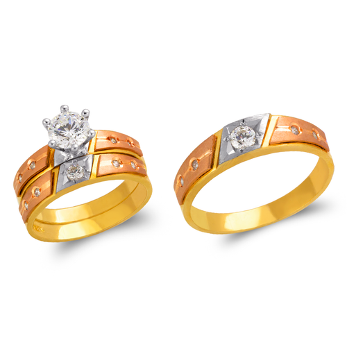 473-870TS Tricolor Wedding Trio Ring Set - Line Gold, Inc.