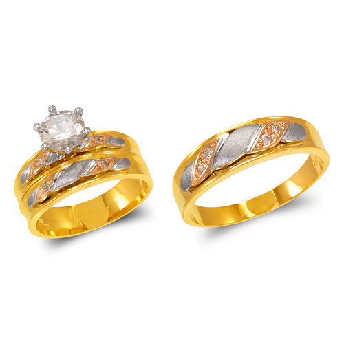 473-915TS Tricolor Wedding Trio Ring Set - Line Gold, Inc.