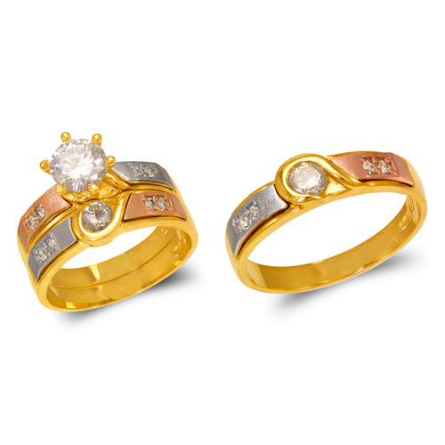 473-927TS Tricolor Wedding Trio Ring Set - Line Gold, Inc.