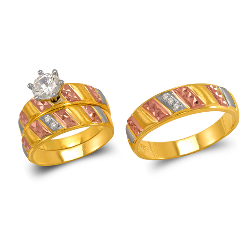 473-948TS Tricolor Wedding Trio Ring Set - Line Gold, Inc.