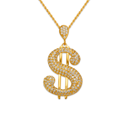 263-215 Fancy Dollar Sign CZ Pendant - Line Gold, Inc.