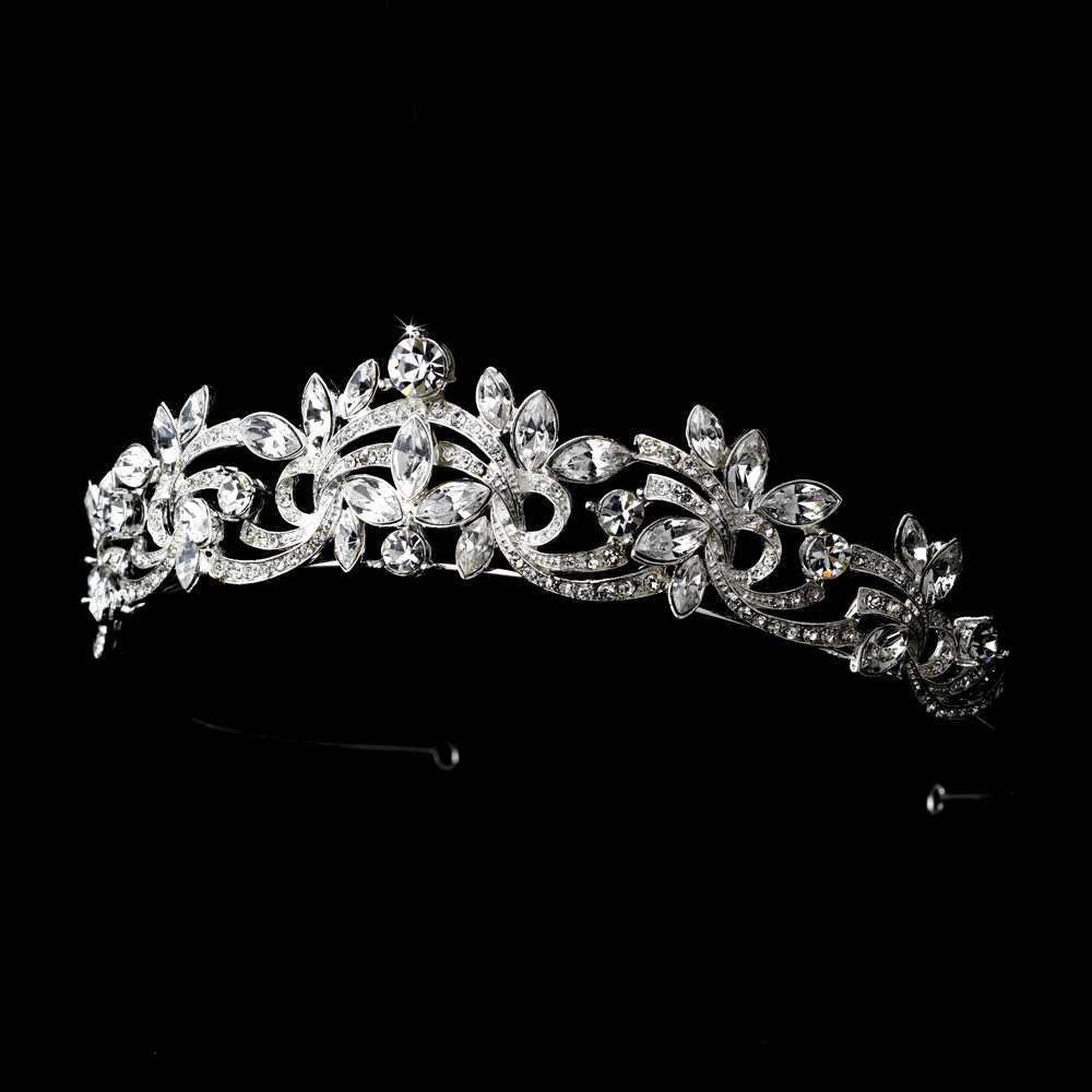 Dazzling Marquise Rhinestone Silver Swirl Bridal Tiara