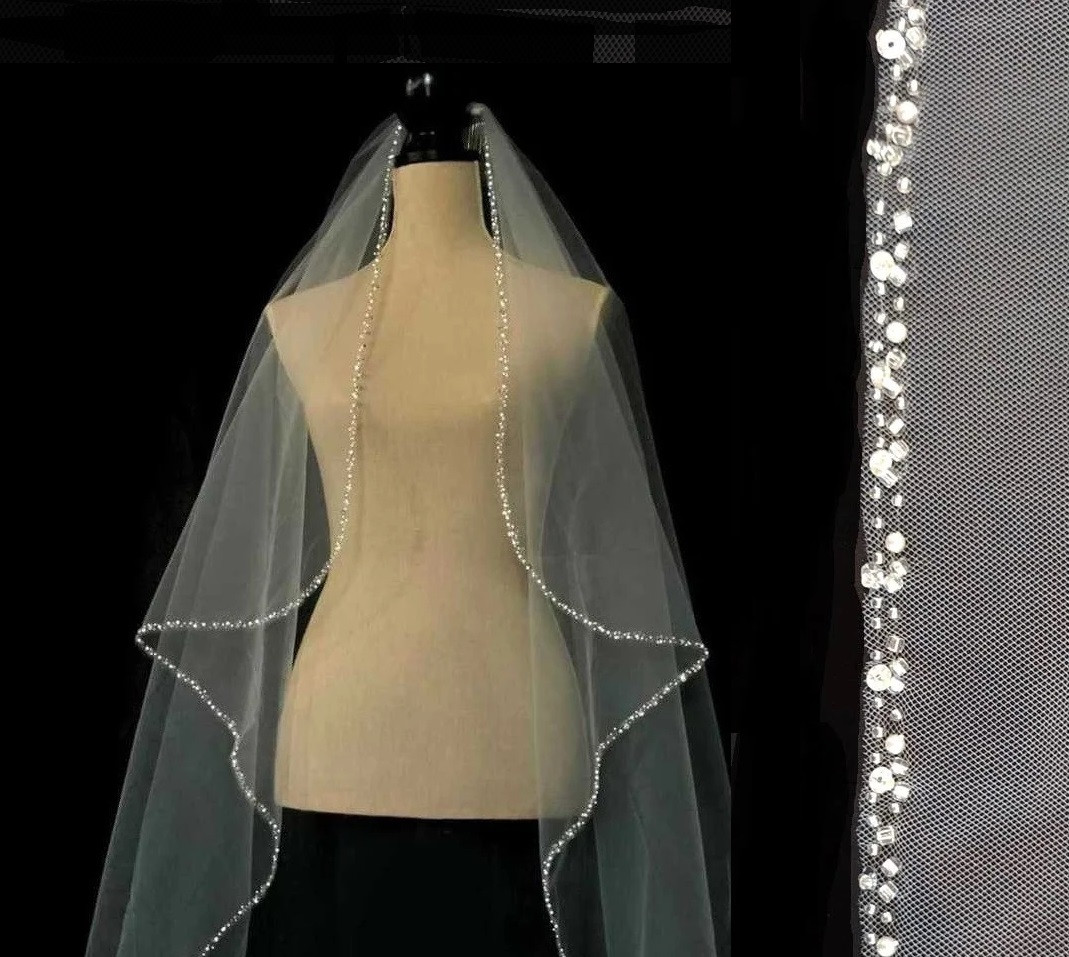 Angel Cut Beaded Pearl Royal Cathedral Wedding Veil V3092RA