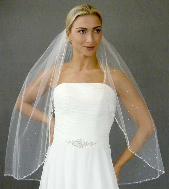 Pearl and Rhinestone Beaded Fingertip Wedding Veil V2316