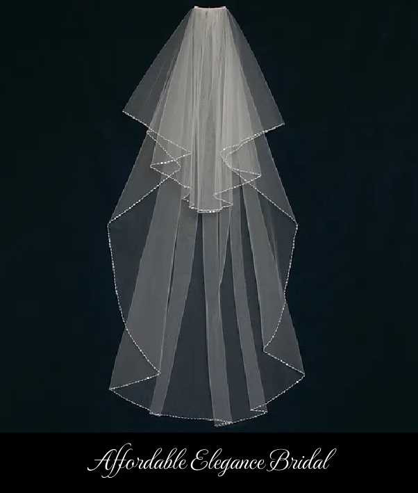 Beaded Pearl Edge Two Layer Waltz Length Wedding Veil C517