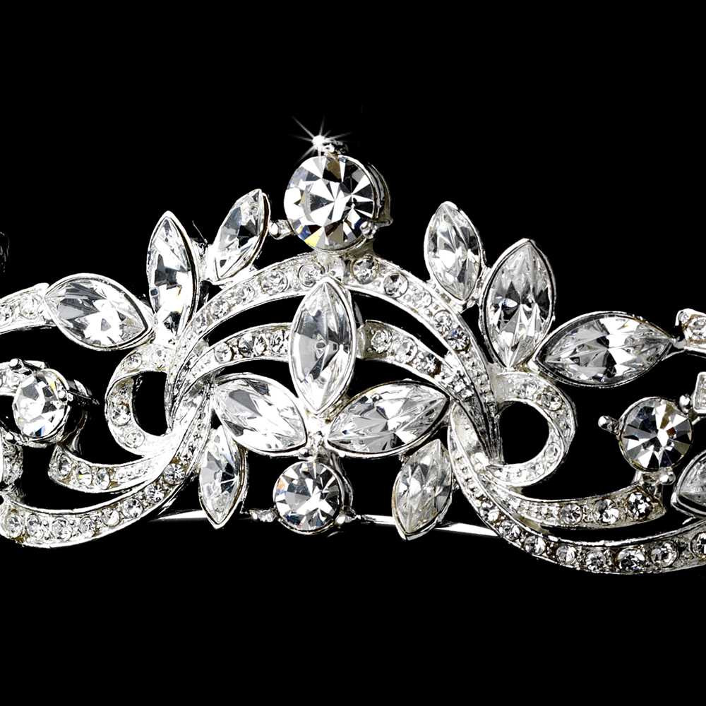 Dazzling Marquise Rhinestone Silver Swirl Bridal Tiara