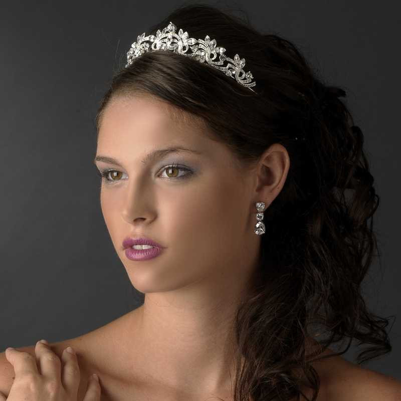 Dazzling Marquise Rhinestone Silver Swirl Bridal Tiara
